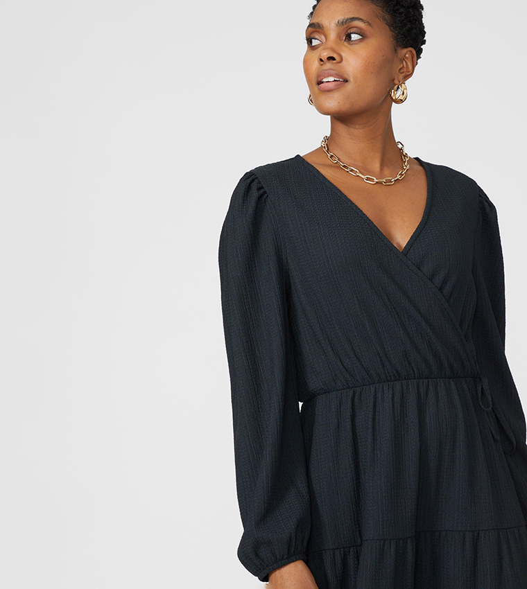 Buy Principles Textured Tiered Wrap Maxi Dress In Black | 6thStreet Qatar
