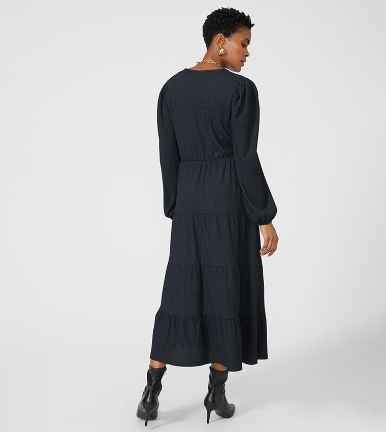 Buy Principles Textured Tiered Wrap Maxi Dress In Black | 6thStreet Kuwait