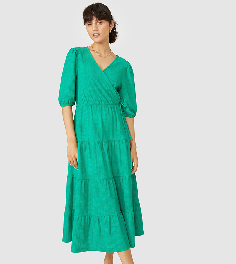Buy Principles Textured Tiered Wrap Maxi Dress In Green | 6thStreet Qatar