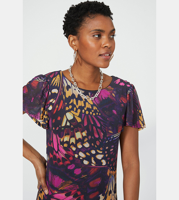 Buy Principles Printed Aline Flutter Sleeves Mesh Dress In Multiple ...