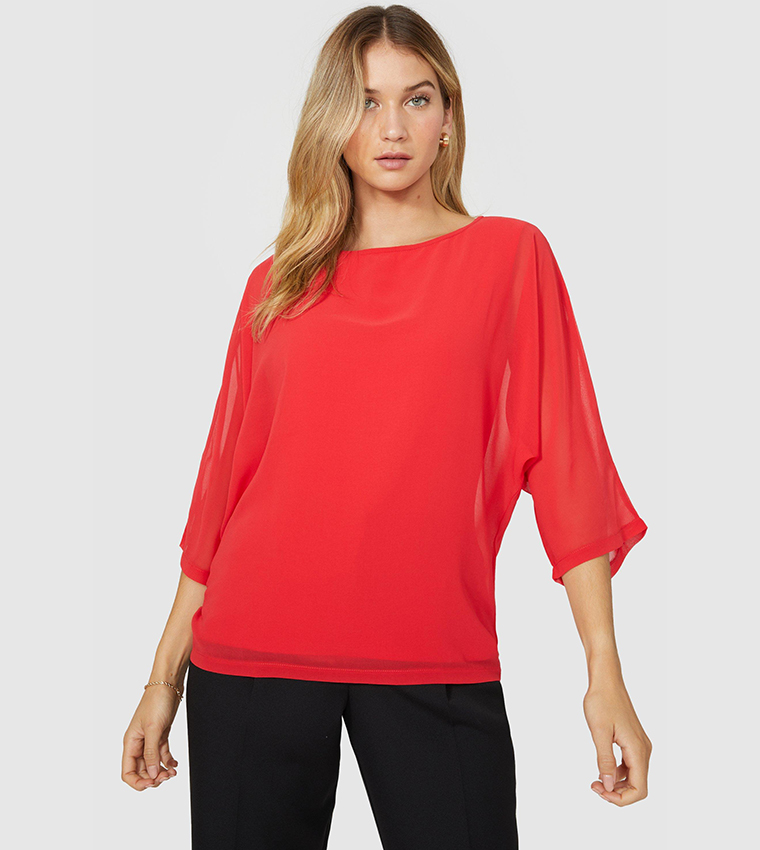 Buy Principles Chiffon Batwing Top In Red | 6thStreet Saudi Arabia