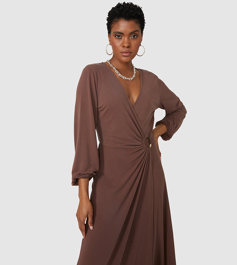 Buy Principles Soft Touch Ring Detail Midi Dress In Brown | 6thStreet ...