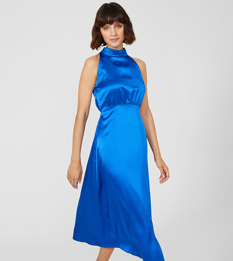 Buy Principles Satin Halter Neck Midi Dress In Blue | 6thStreet Oman