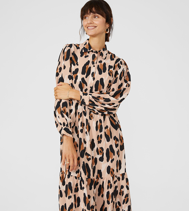 Buy Principles Animal Printed Midi Shirt Dress In Brown | 6thStreet Kuwait