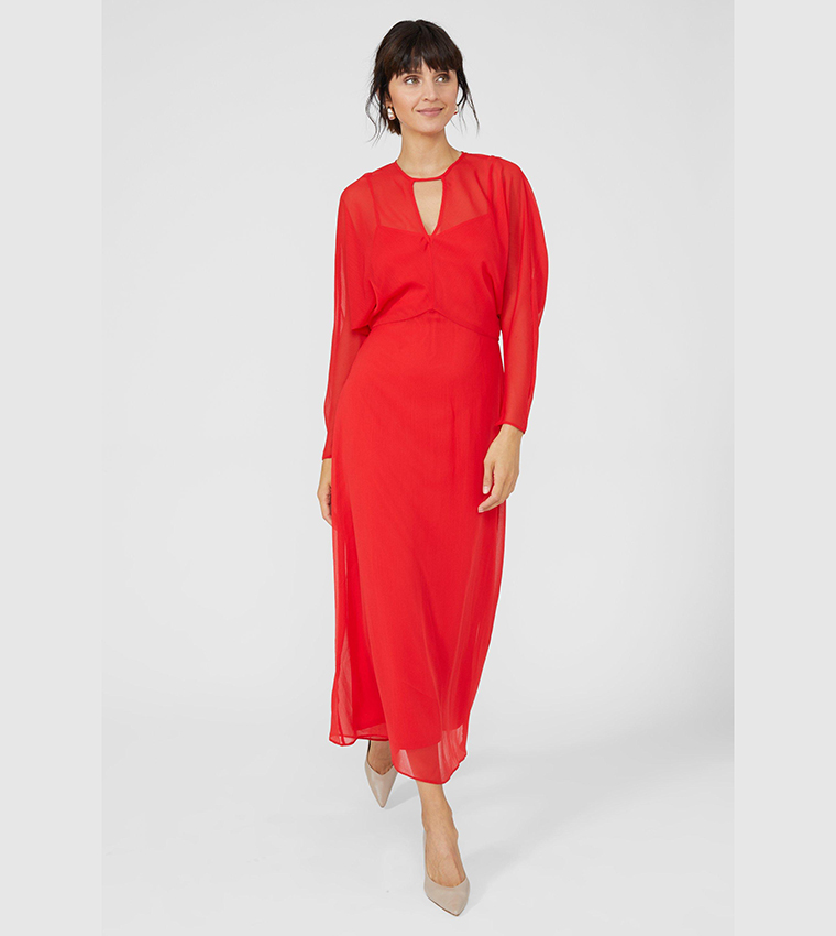 Buy Principles Occasion Chiffon Batwing Midi Dress In Red | 6thStreet Qatar