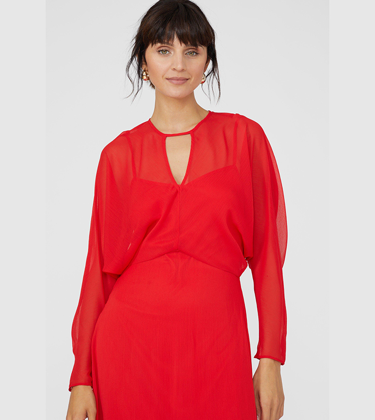 Buy Principles Occasion Chiffon Batwing Midi Dress In Red | 6thStreet Qatar