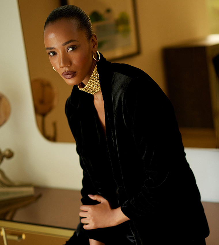 Buy Principles Velvet Edge To Edge Ruched Sleeves Blazer In Black ...