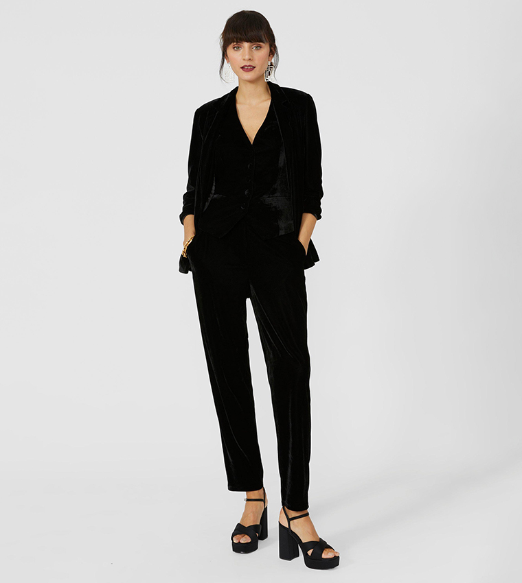 Buy Principles Velvet Edge To Edge Ruched Sleeves Blazer In Black ...