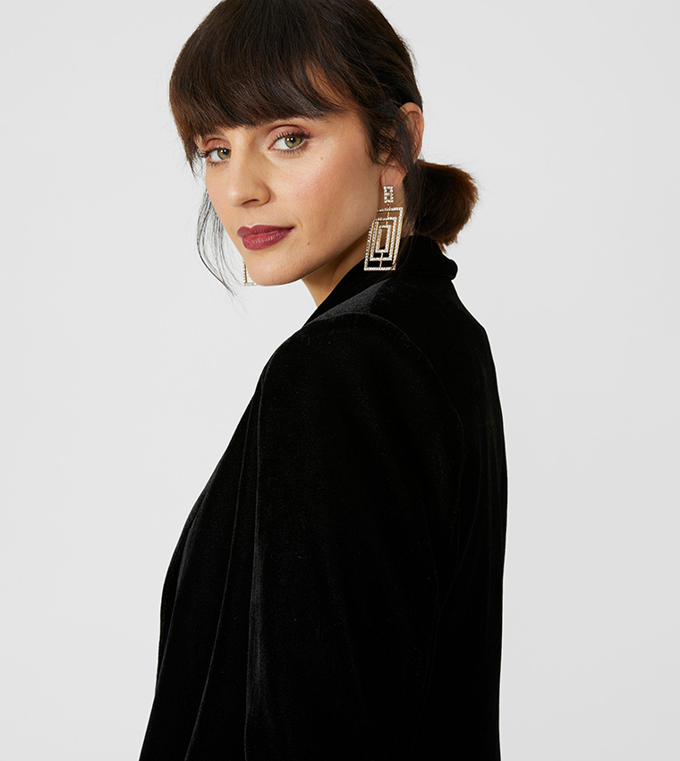 Buy Principles Velvet Edge To Edge Ruched Sleeves Blazer In Black ...