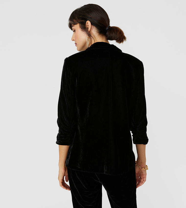Buy Principles Velvet Edge To Edge Ruched Sleeves Blazer In Black ...
