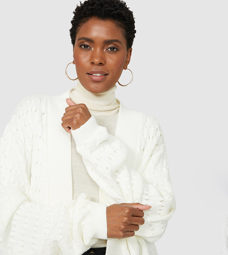Buy Principles Diamond Knit Cardigan In White | 6thStreet Kuwait