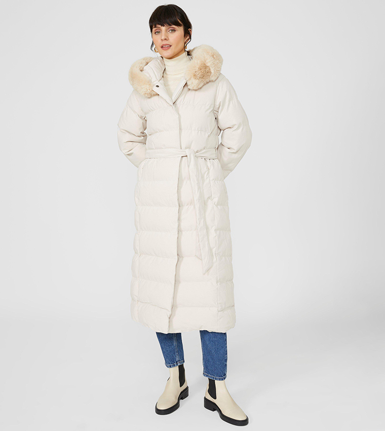 Buy Principles Fur Trim Longline Padded Coat In Beige | 6thStreet Kuwait