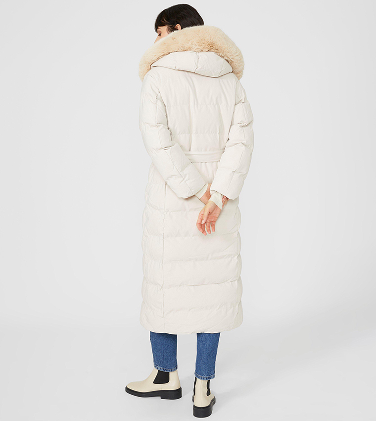 Buy Principles Fur Trim Longline Padded Coat In Beige | 6thStreet Kuwait