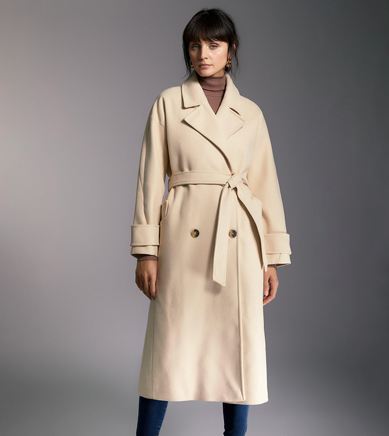 Buy Principles Double Breasted Cocoon Coat In Beige | 6thStreet Kuwait