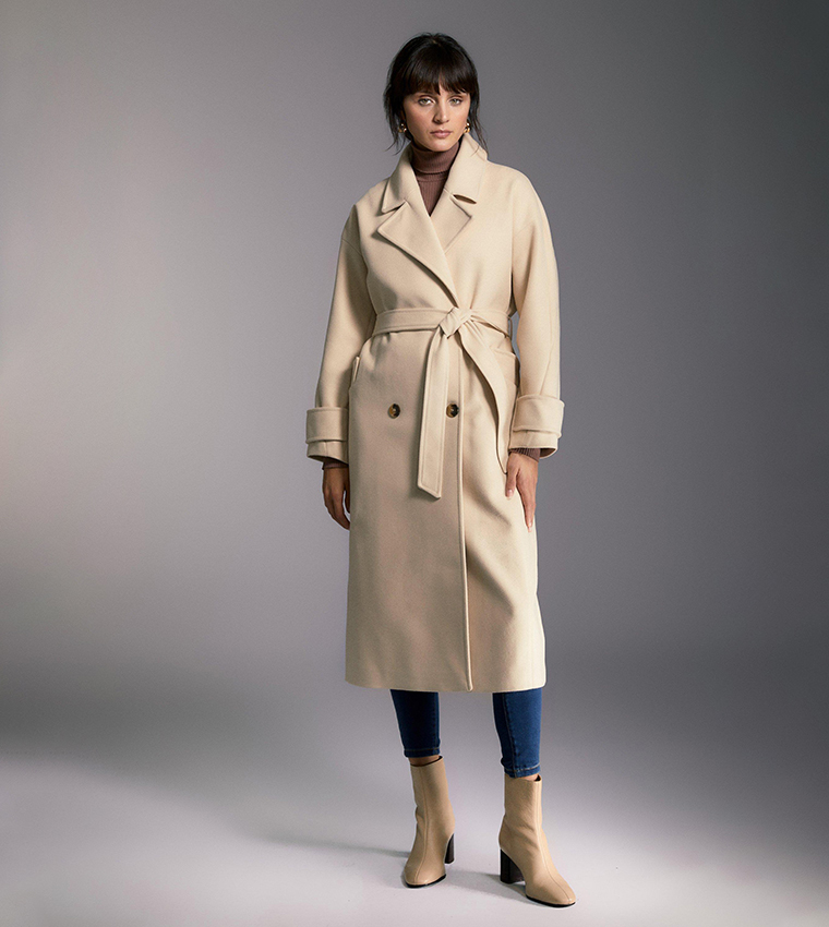 Buy Principles Double Breasted Cocoon Coat In Beige | 6thStreet Kuwait