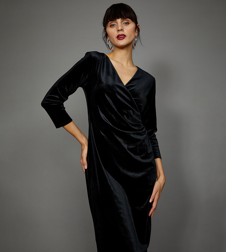 Buy Principles Velvet Wrap Dress In Black | 6thStreet Qatar