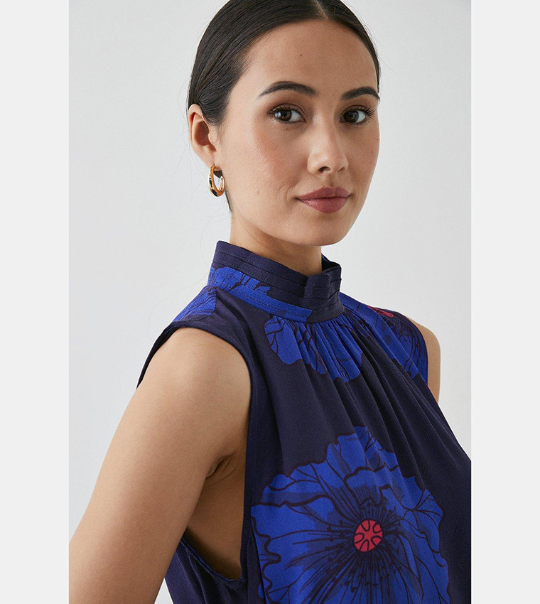 Buy Principles Navy Leaf Print High Neck Belted Maxi Dress In Navy ...