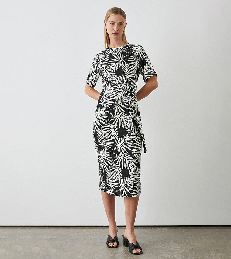 Buy Principles Mono Palm Print Jersey Tie Front Midi Dress In Multiple ...