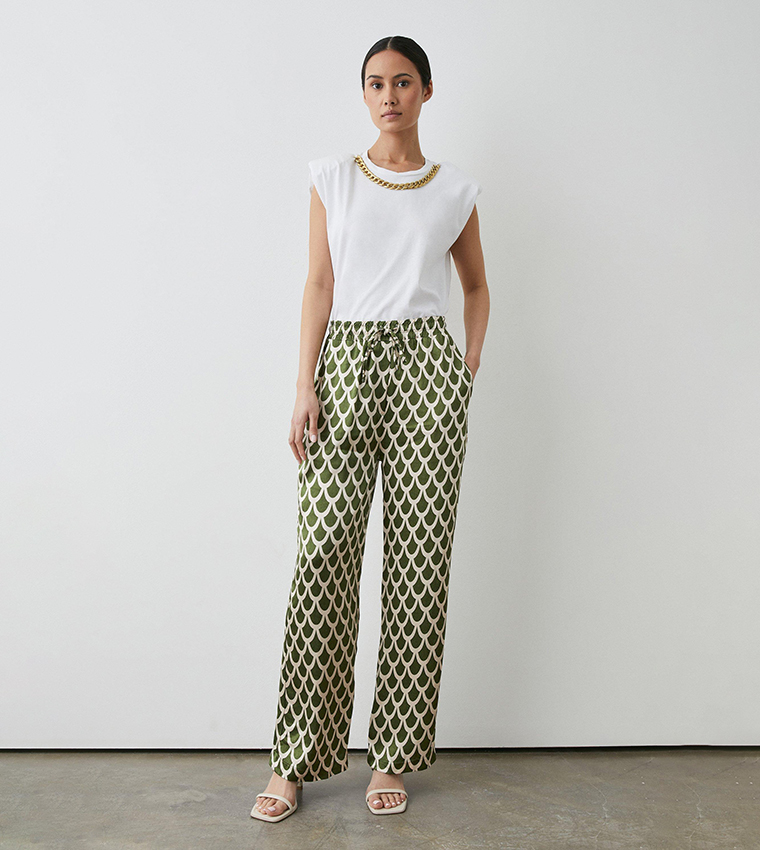 Buy Principles Khaki Print Satin Trousers In Khaki | 6thStreet Kuwait