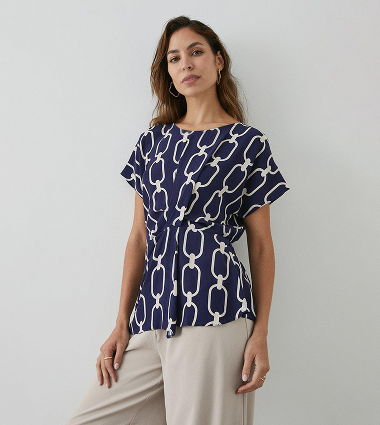 Buy Principles Navy Chain Print Side Cinch Top In Navy | 6thStreet Qatar