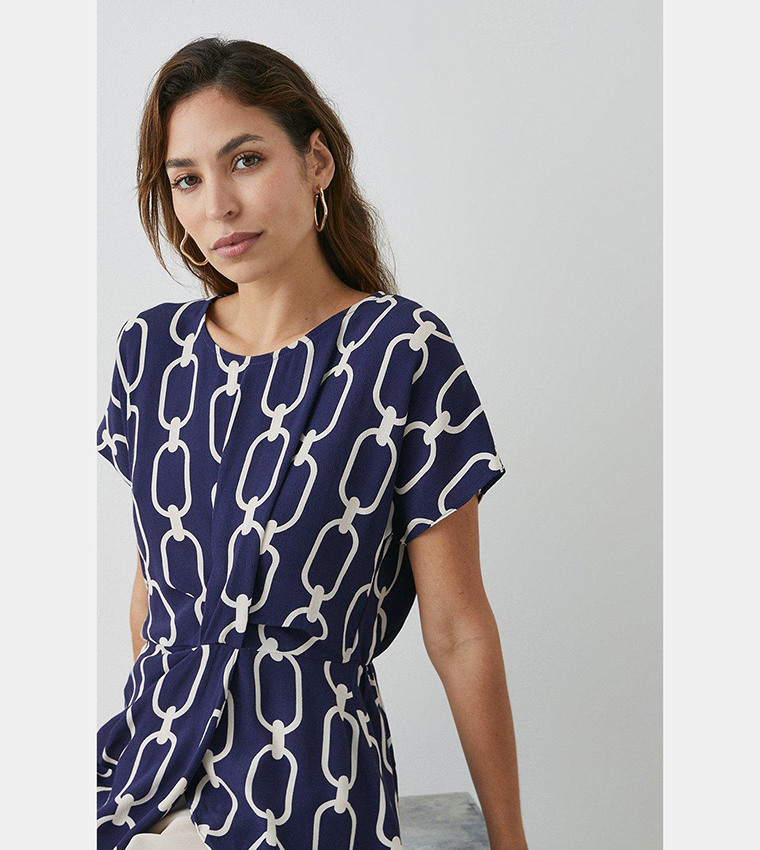 Buy Principles Navy Chain Print Side Cinch Top In Navy | 6thStreet Kuwait