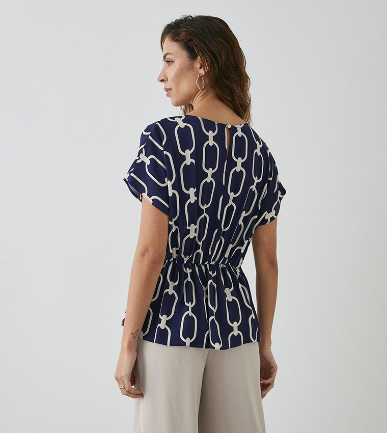 Buy Principles Navy Chain Print Side Cinch Top In Navy | 6thStreet Qatar