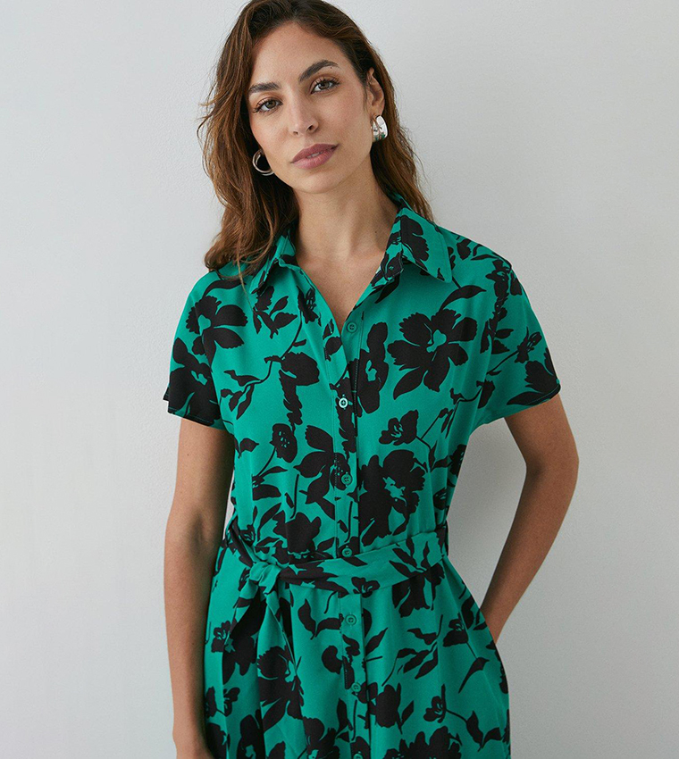 Buy Principles Green Stencil Floral Print Shirt Dress In Green ...