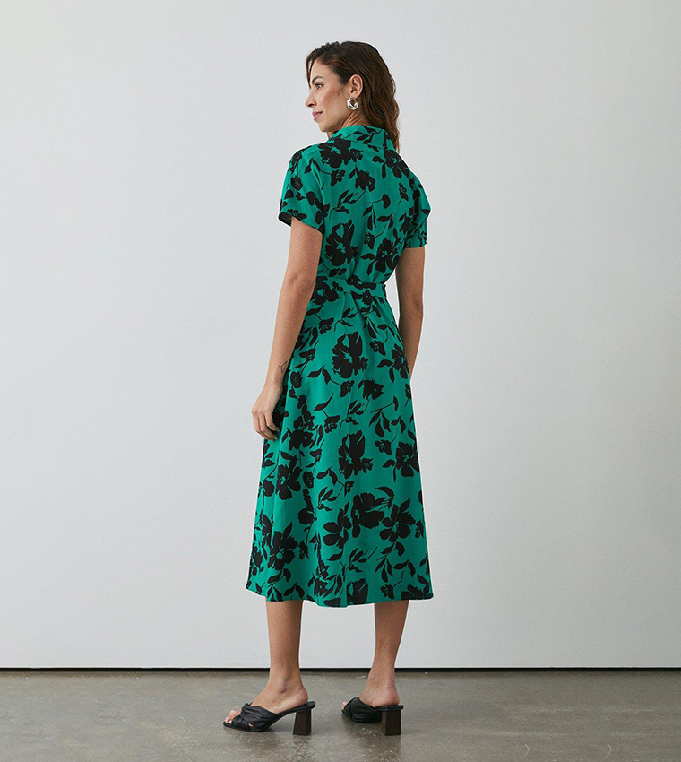 Buy Principles Green Stencil Floral Print Shirt Dress In Green ...