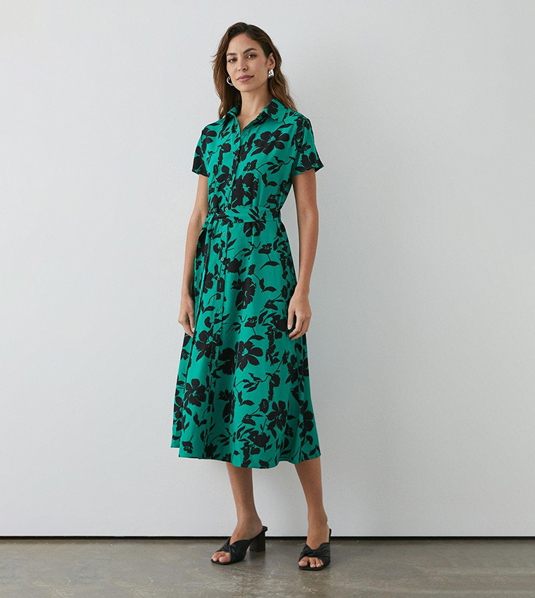 Buy Principles Green Stencil Floral Print Shirt Dress In Green ...