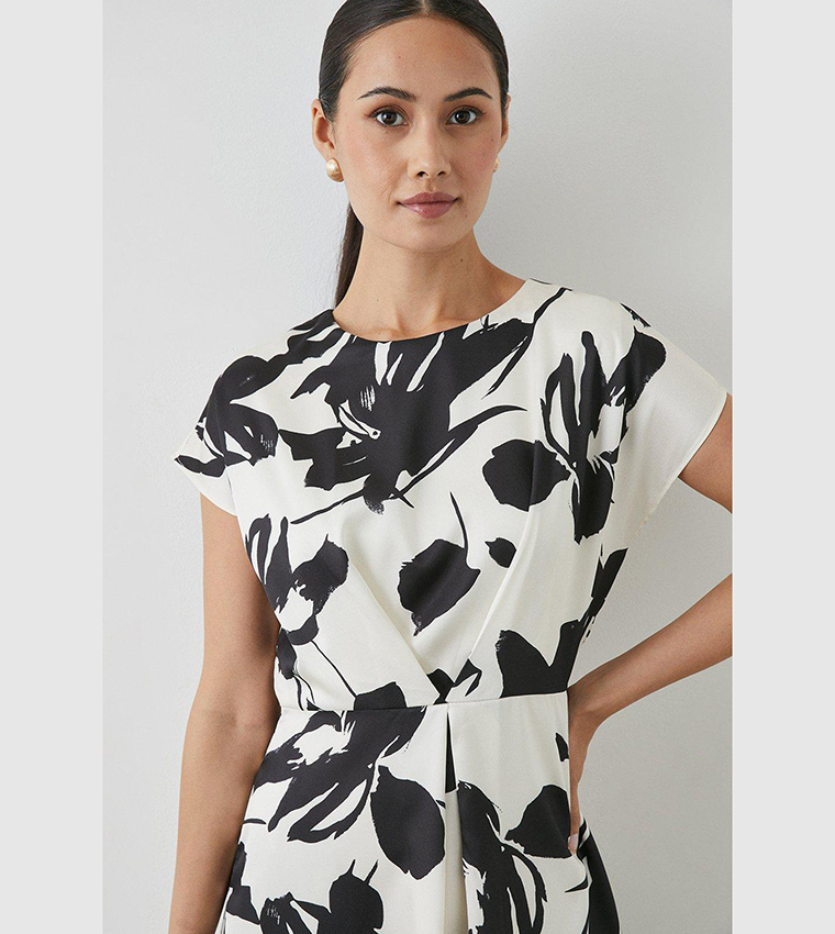 Buy Principles Ivory Floral Satin Midi Dress In Ivory | 6thStreet Saudi ...