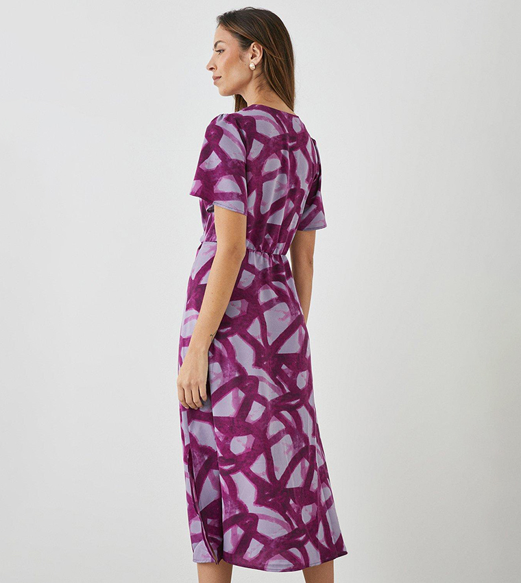 Buy Principles Purple Abstract Tie Waist Dress In Purple | 6thStreet Qatar