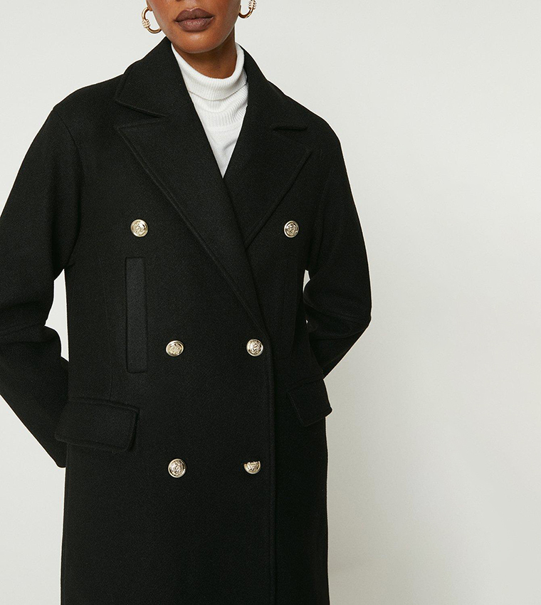 Buy Principles Longline Double Breasted Patch Pocket Coat In Black | 6thStreet Bahrain