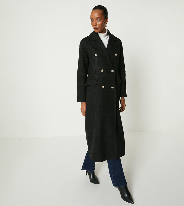 Buy Principles Longline Double Breasted Patch Pocket Coat In Black | 6thStreet Bahrain