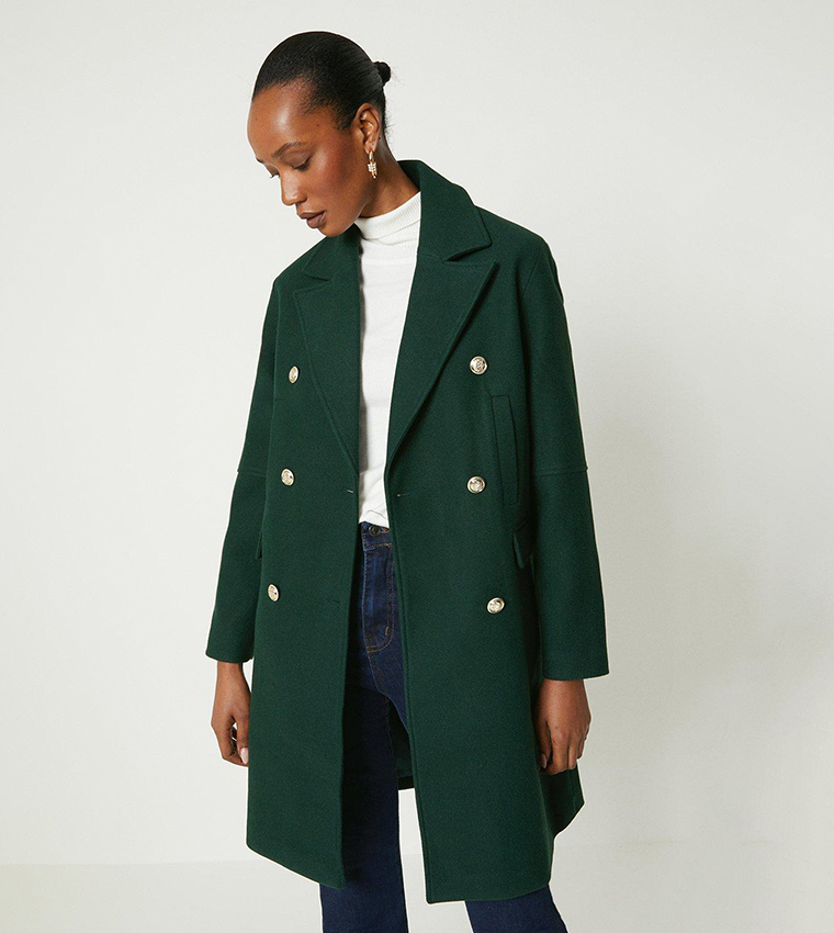Buy Principles Double Breasted Patch Pocket Coat In Emerald | 6thStreet ...