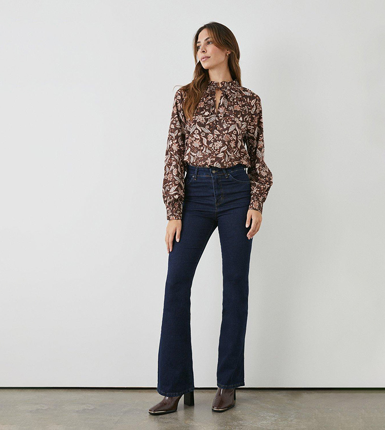 Buy Principles Floral Patterned Tie Up Neck Top In Brown | 6thStreet ...
