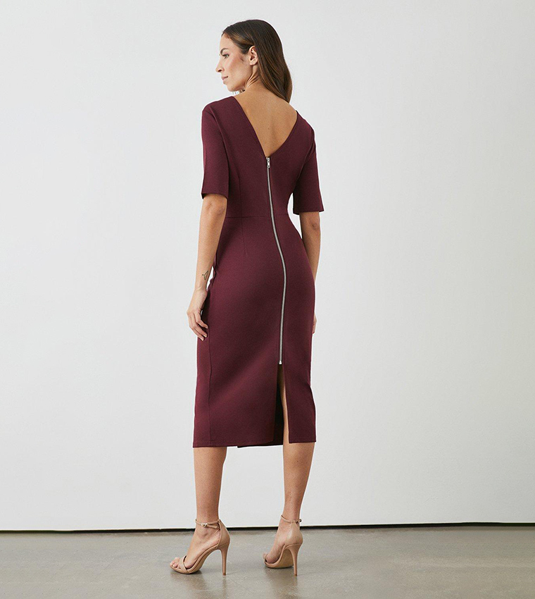 Buy Principles Solid Cross Neck Midi Dress In Maroon | 6thStreet Qatar