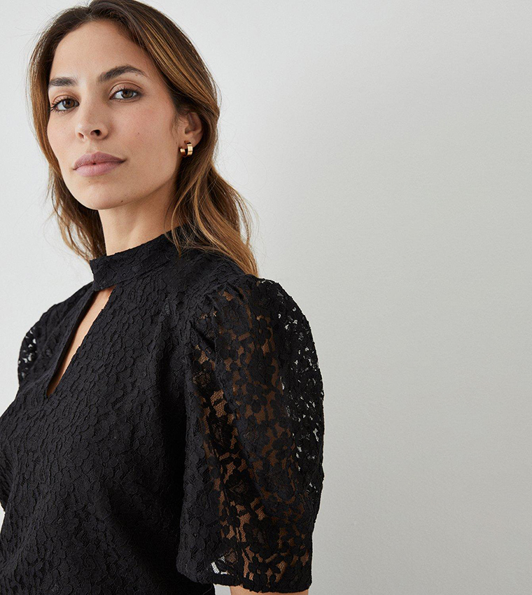 Buy Principles Lace Keyhole Neck Top In Black | 6thStreet Qatar