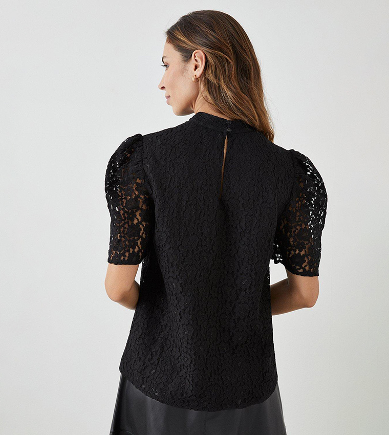 Buy Principles Lace Keyhole Neck Top In Black | 6thStreet Qatar