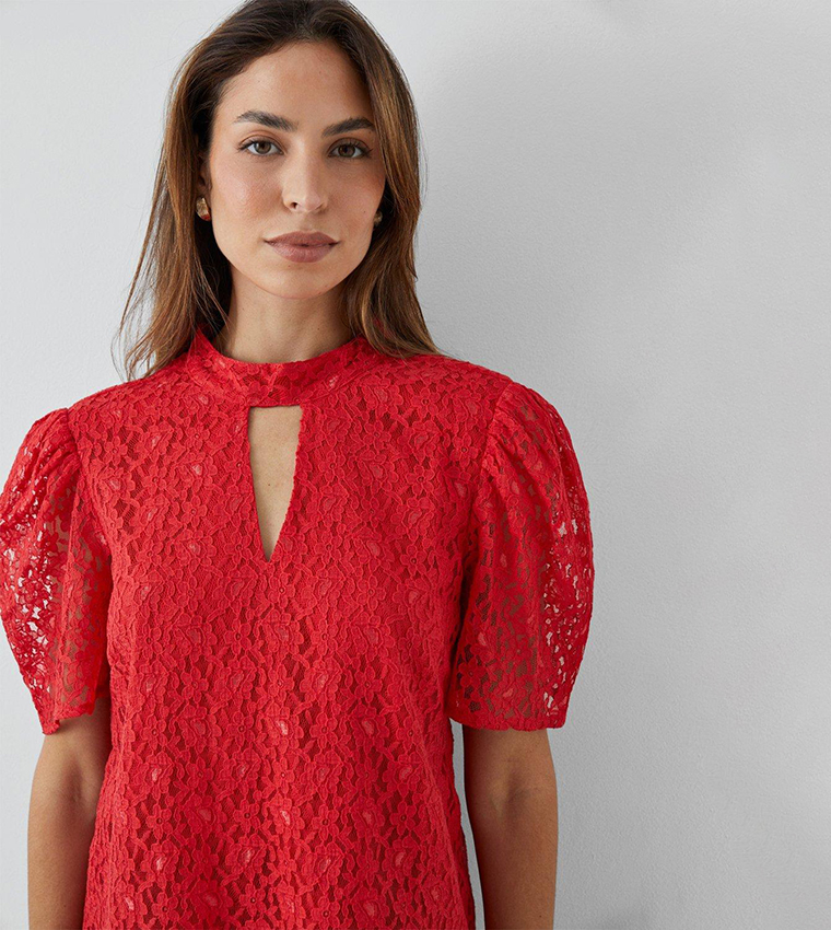 Buy Principles Lace Keyhole Neck Top In Red | 6thStreet UAE