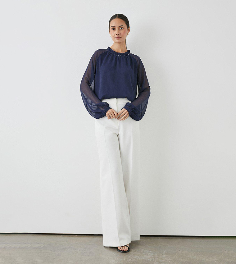 Buy Principles Embellished Ruched Neck Top In Navy | 6thStreet UAE
