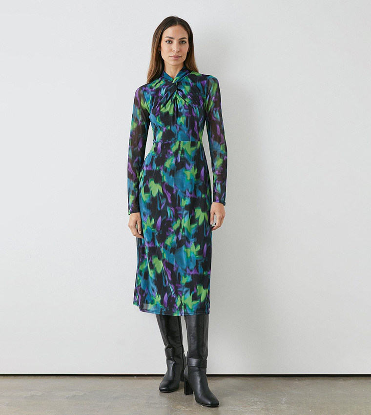 Buy Principles Green Abstract Mesh Keyhole Midi Dress In Green ...