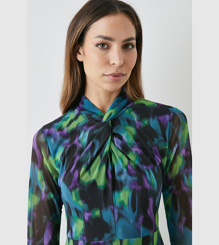 Buy Principles Green Abstract Mesh Keyhole Midi Dress In Green ...