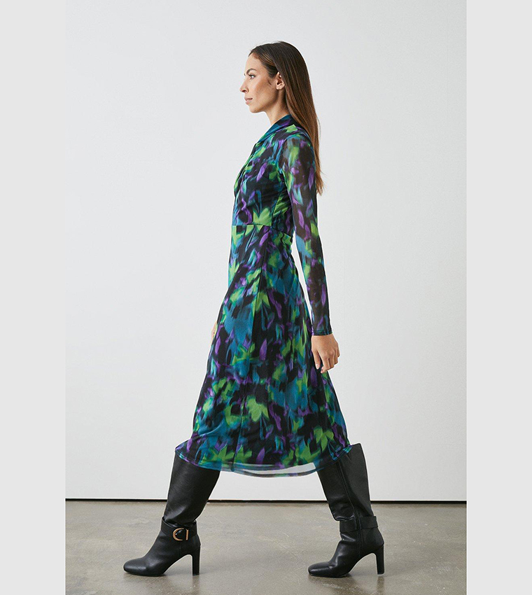 Buy Principles Green Abstract Mesh Keyhole Midi Dress In Green ...