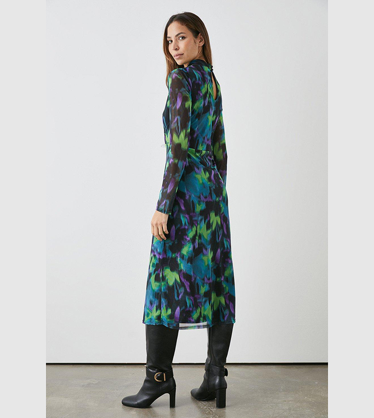 Buy Principles Green Abstract Mesh Keyhole Midi Dress In Green ...
