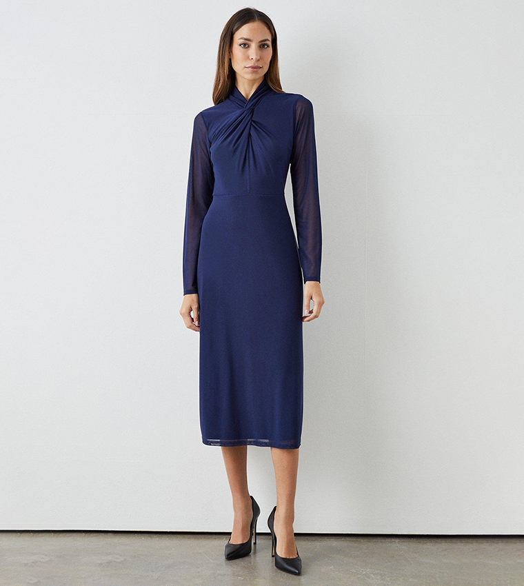 Buy Principles Navy Mesh Keyhole Midi Dress In Navy | 6thStreet Saudi ...