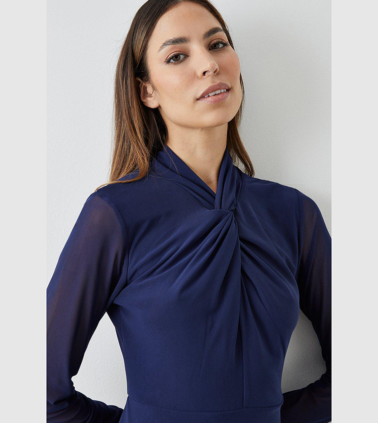 Buy Principles Navy Mesh Keyhole Midi Dress In Navy | 6thStreet Saudi ...