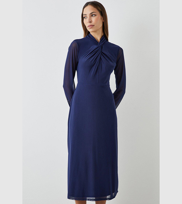 Buy Principles Navy Mesh Keyhole Midi Dress In Navy | 6thStreet Saudi ...