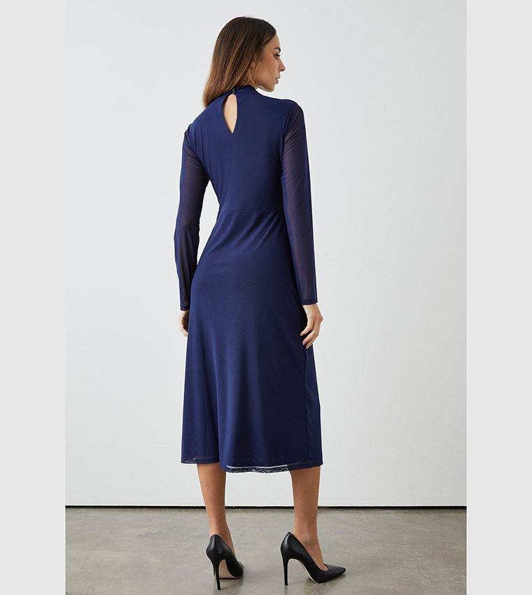 Buy Principles Navy Mesh Keyhole Midi Dress In Navy | 6thStreet Saudi ...