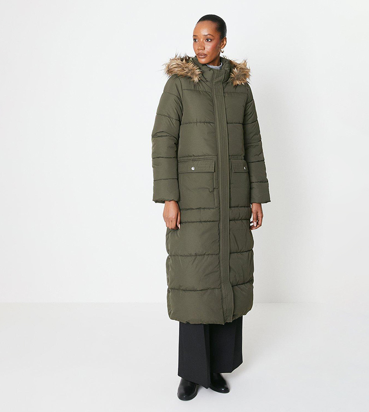 Buy Principles Extra Warm Longline Puffer Jacket In Khaki | 6thStreet ...