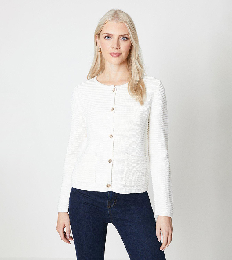 Buy Principles Textured Patch Pocket Knitted Jacket In Ivory ...